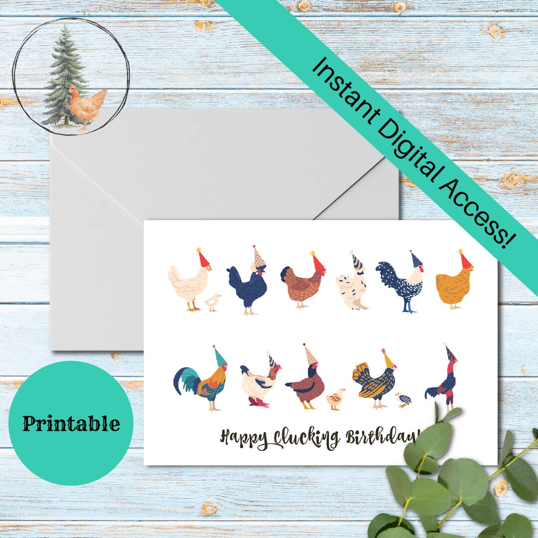 Funny Chicken Birthday Card, Printable Greeting Card, Digital Download ...
