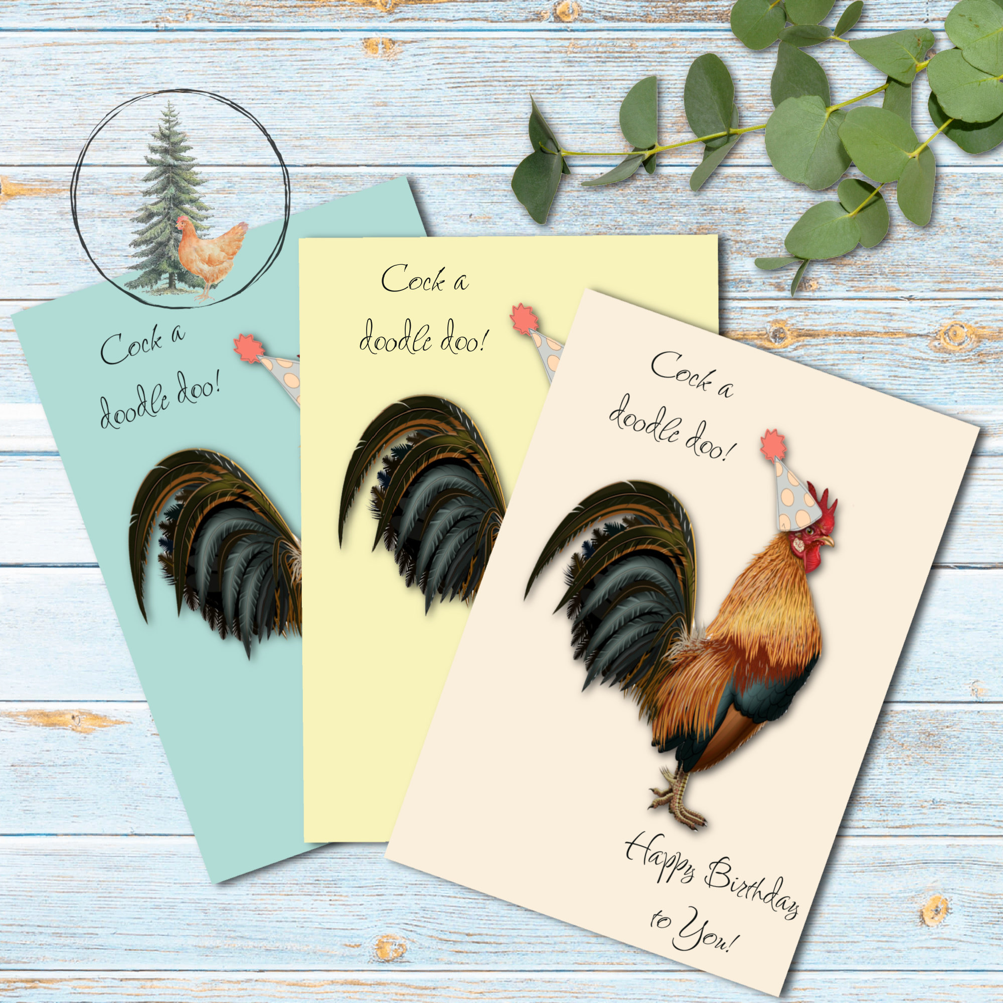 Funny Rooster Birthday Card, Greeting Card Printable, Digital Download ...