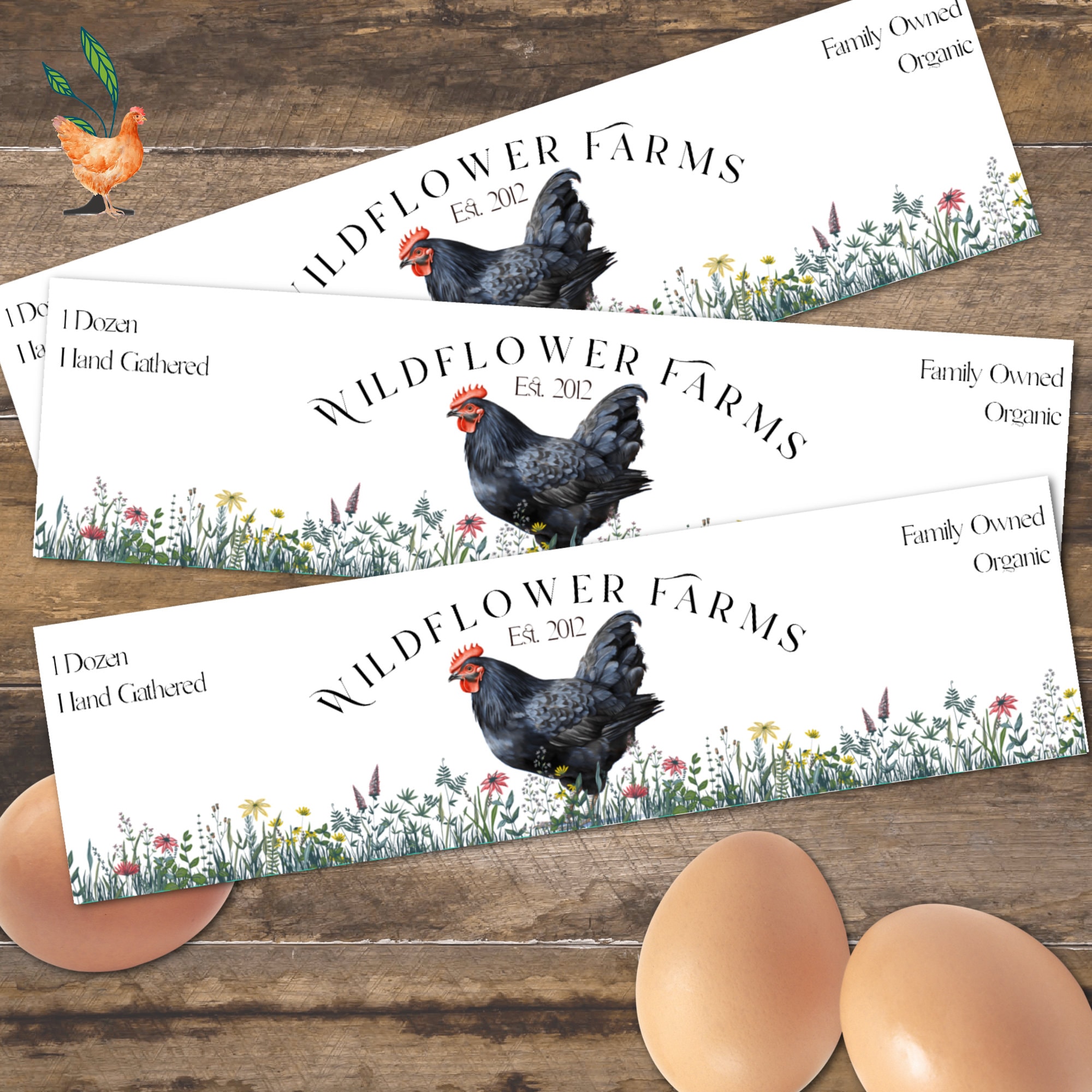 Black Chicken Wildflower Customizable Egg Carton Label (digital ...