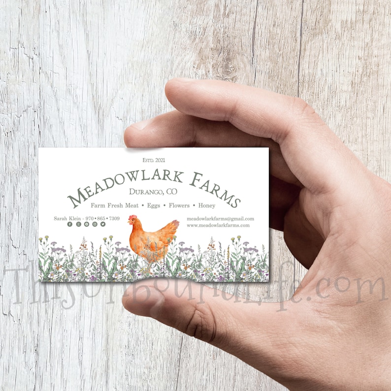 Floral Chicken Farm Business Card: Custom Printable Design (JPG/PDF) - Etsy