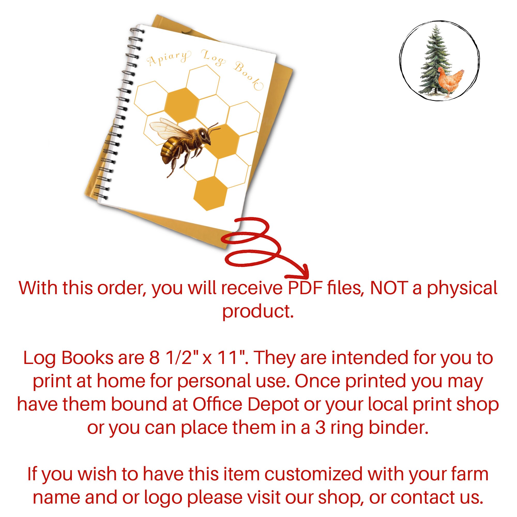 11 Page Apiary Log Book Digital Download-pdf Bee Keeping Logbook Honey ...