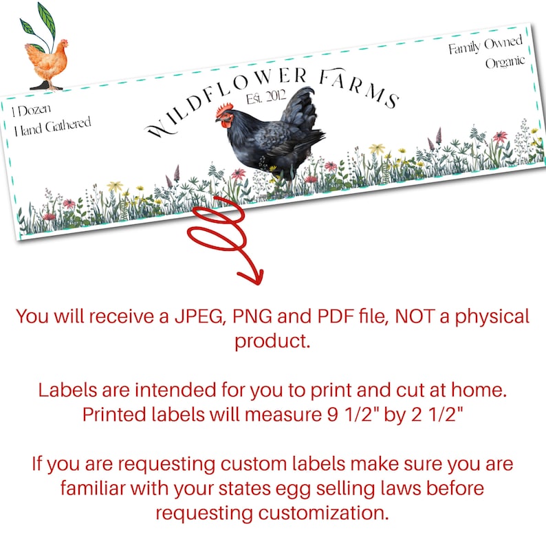 Black Chicken Wildflower Customizable Egg Carton Label (digital ...