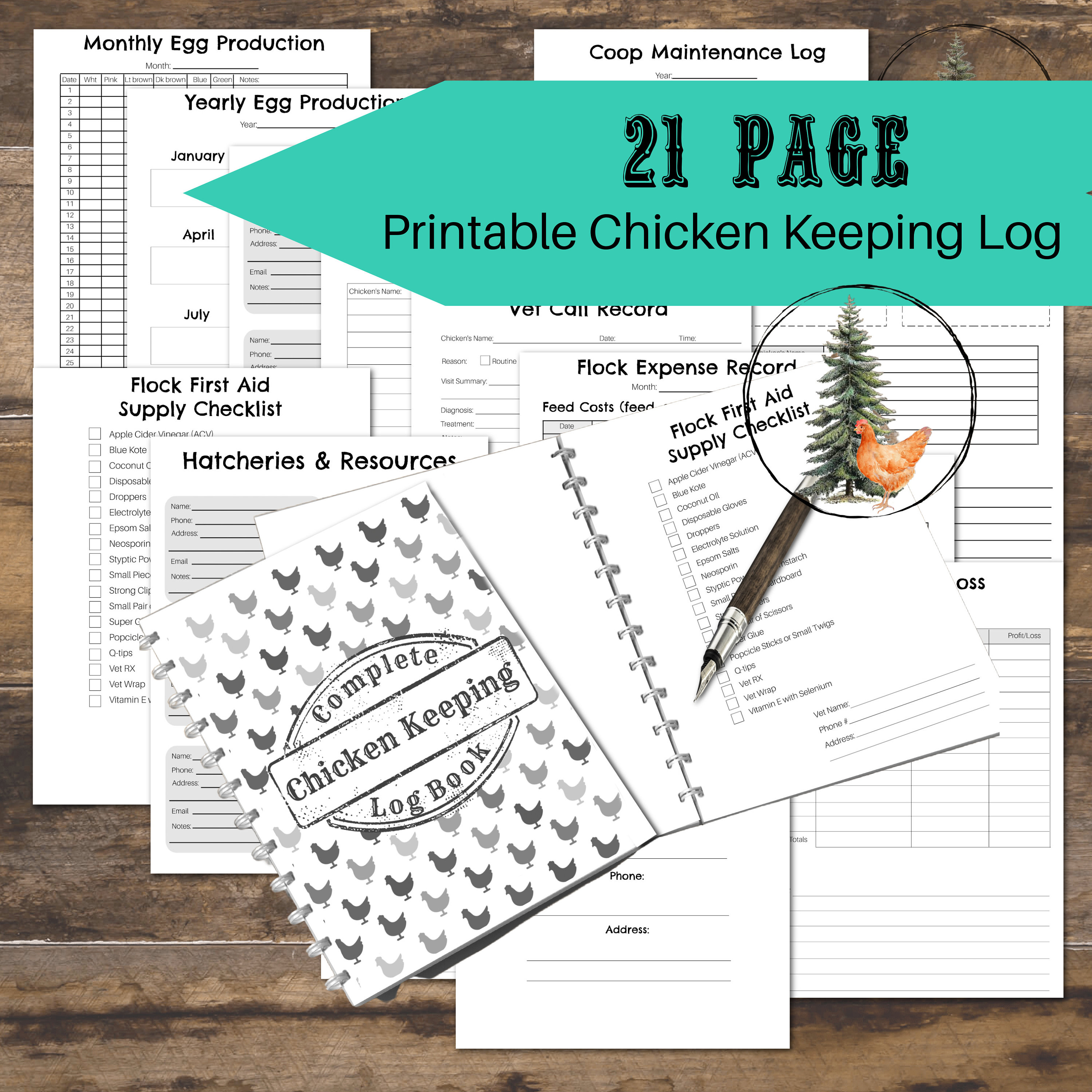 21 PAGE All Over Print Chicken Keeping Log Book Digital Download PDF ...