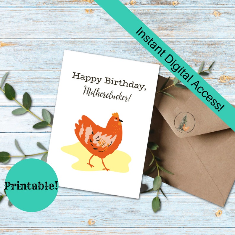 Funny Chicken Birthday Card, Printable Greeting Card, Digital Download ...