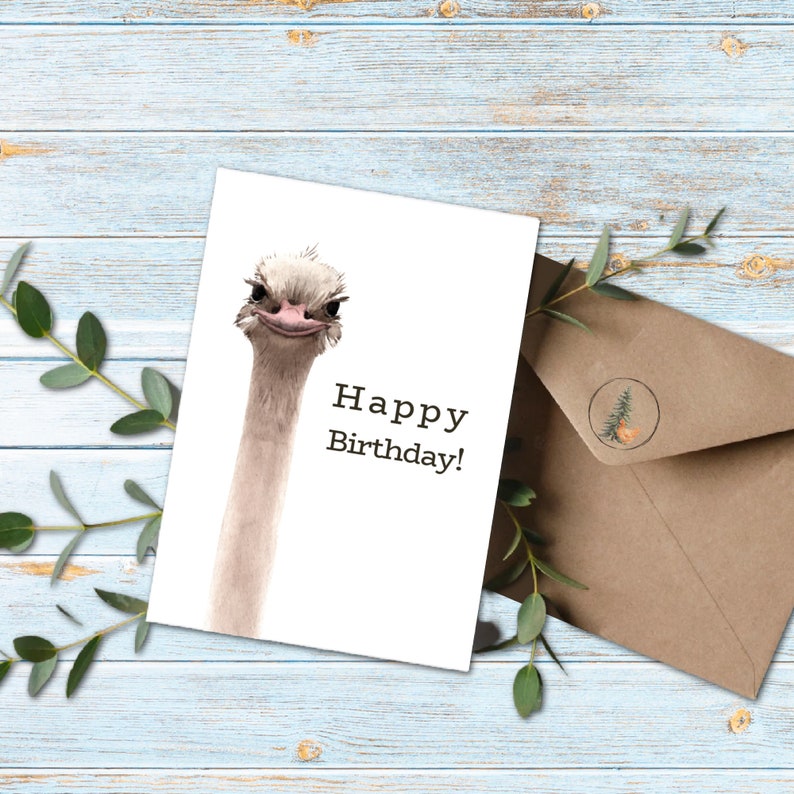 Funny Ostrich Birthday Card Printable Greeting Card Digital - Etsy
