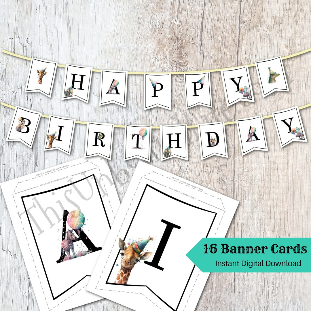 Printable Happy Birthday Banner, Wild Animals, Birthday Decor, Safari ...