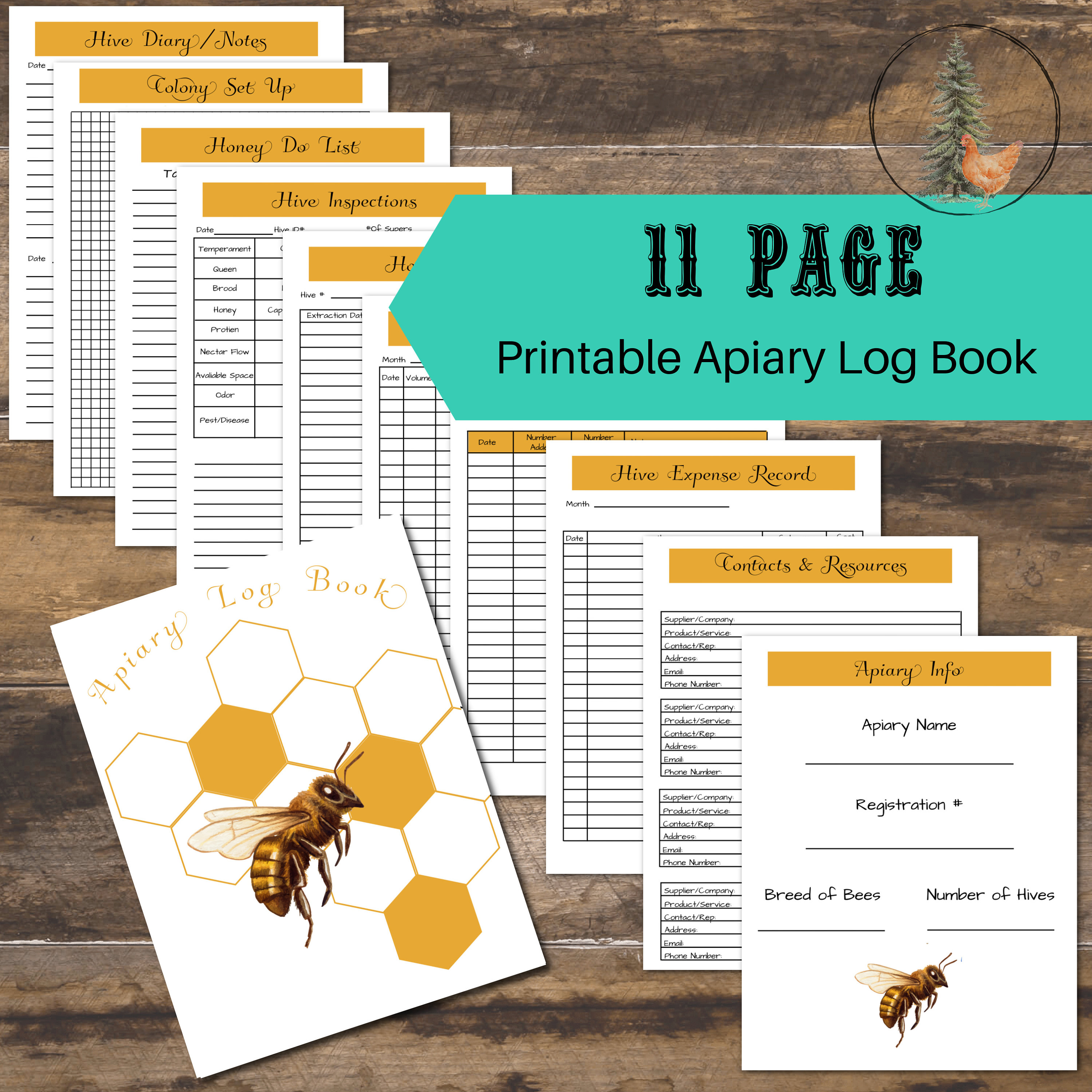 11 Page Apiary Log Book Digital Download-pdf Bee Keeping Logbook Honey ...