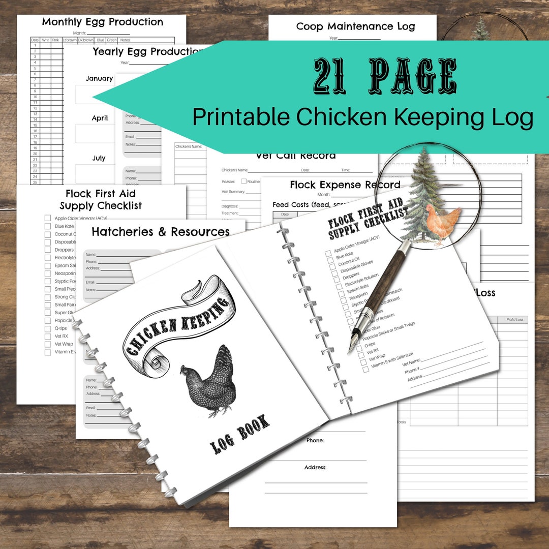 Chicken Keeping Log Book: 21-page Printable Homestead Journal (digital ...