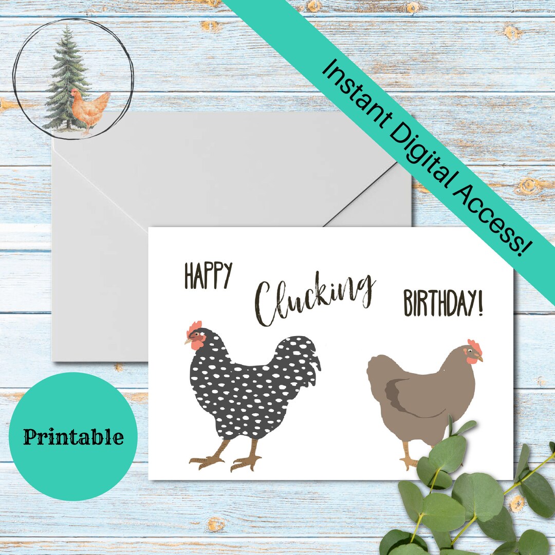 Funny Chicken Birthday Card, Printable Greeting Card, Digital Download ...