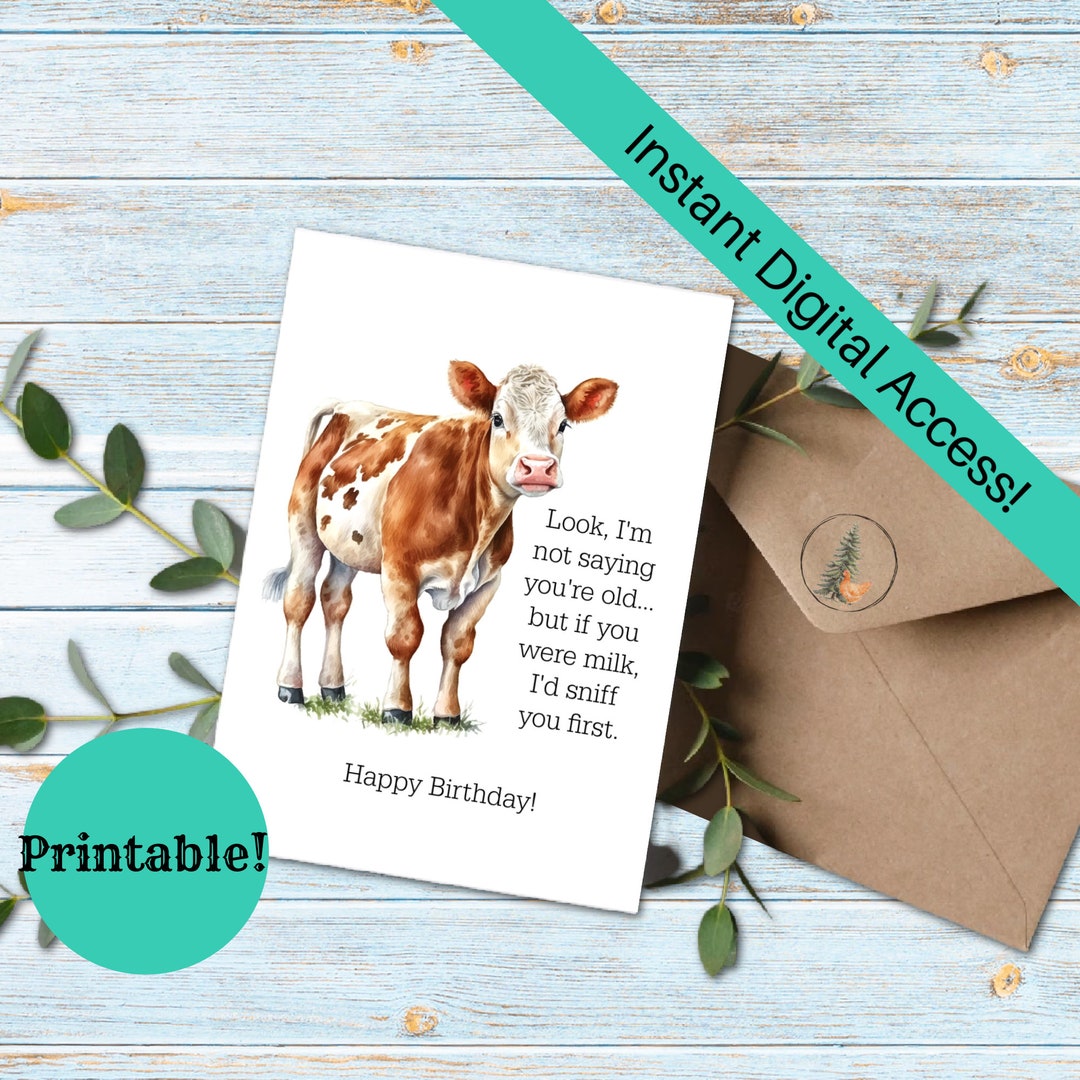 Funny Cow Birthday Card, Printable Greeting Card, Digital Download ...