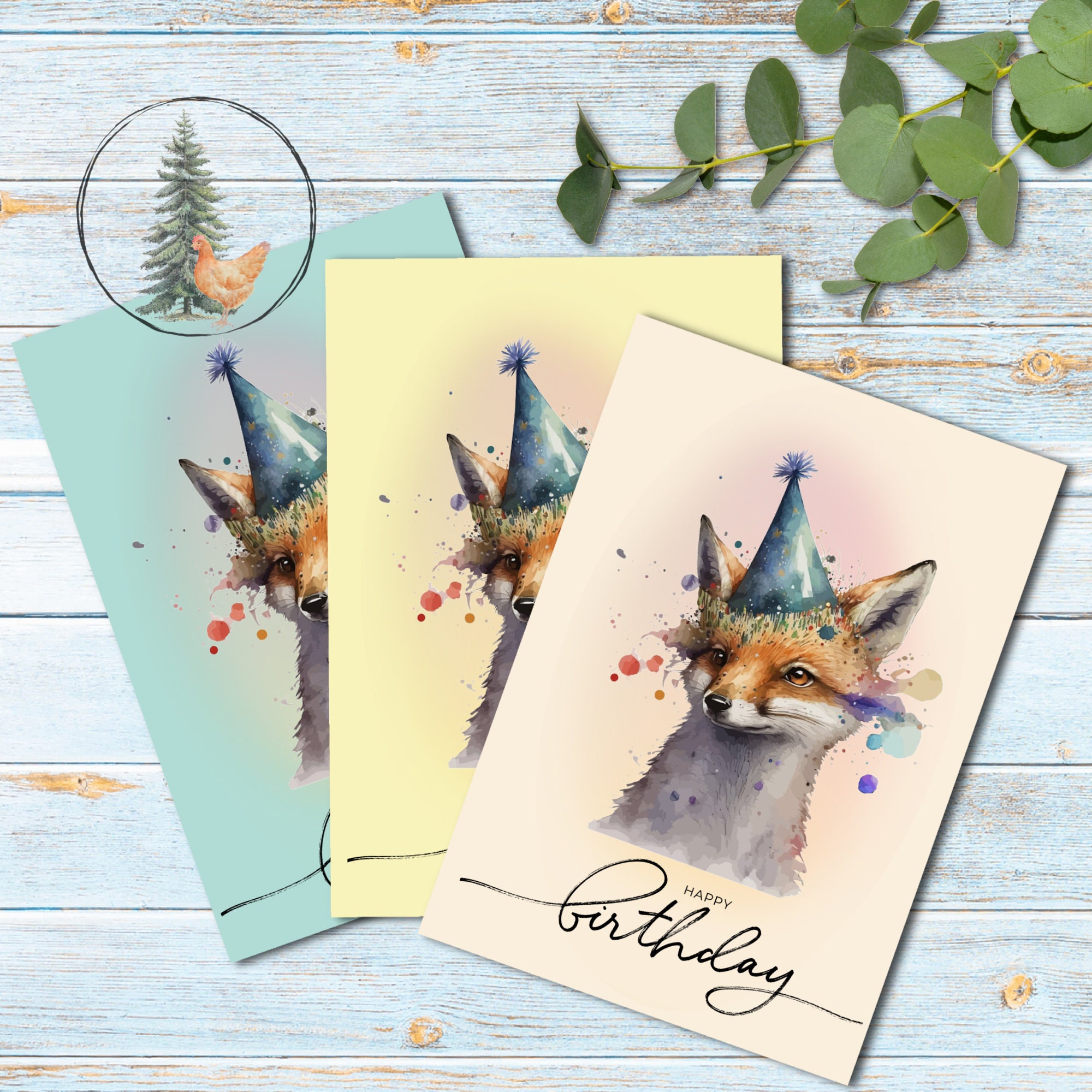 Fox Birthday Card, Printable Greeting Card, Digital Download, Printable ...
