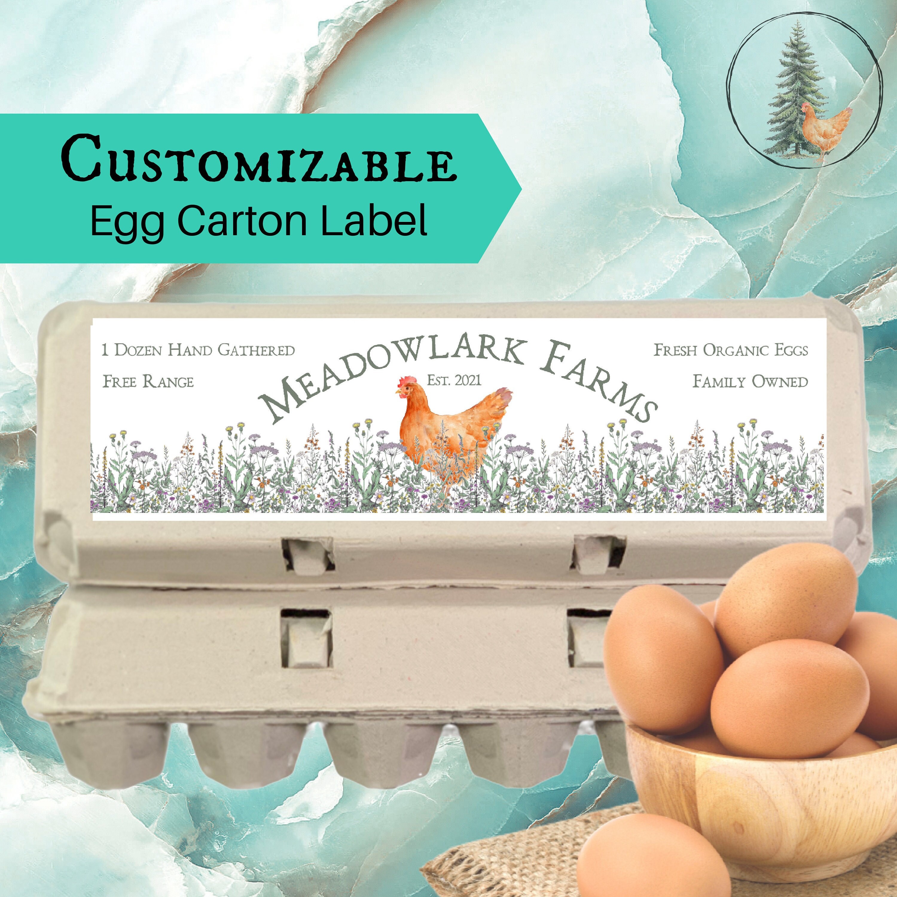 Floral Border Customizable Egg Carton Label Printable Digital Download ...