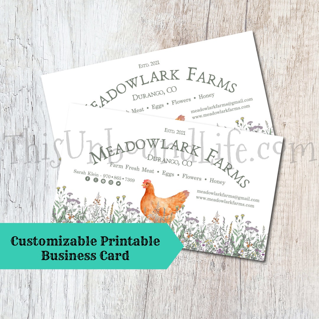 Floral Chicken Farm Business Card: Custom Printable Design (JPG/PDF) - Etsy