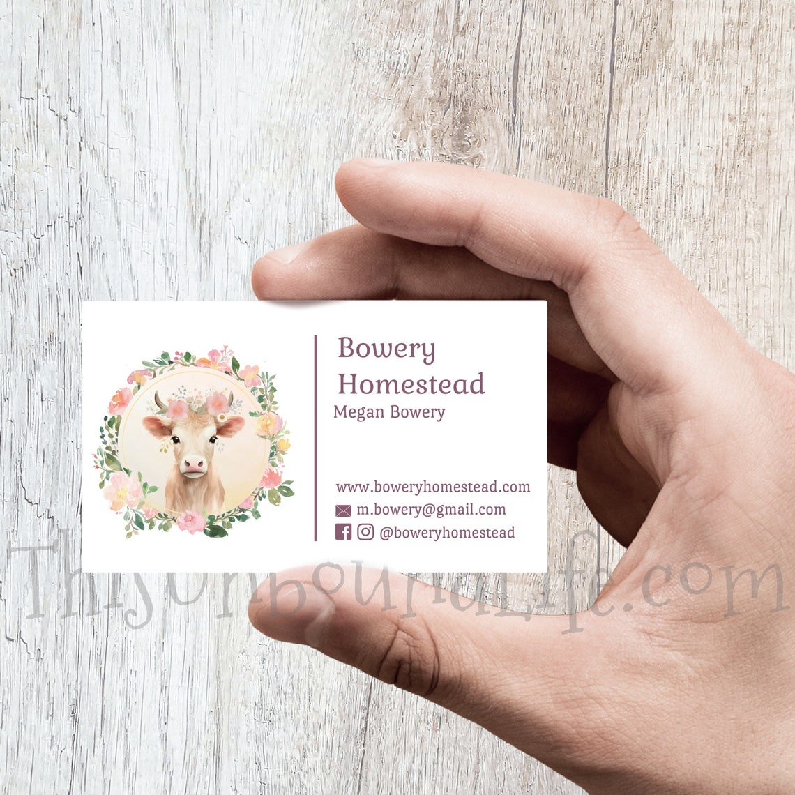 Floral Wreath Cow Business Card Printable Business Card PG/PDF Files ...