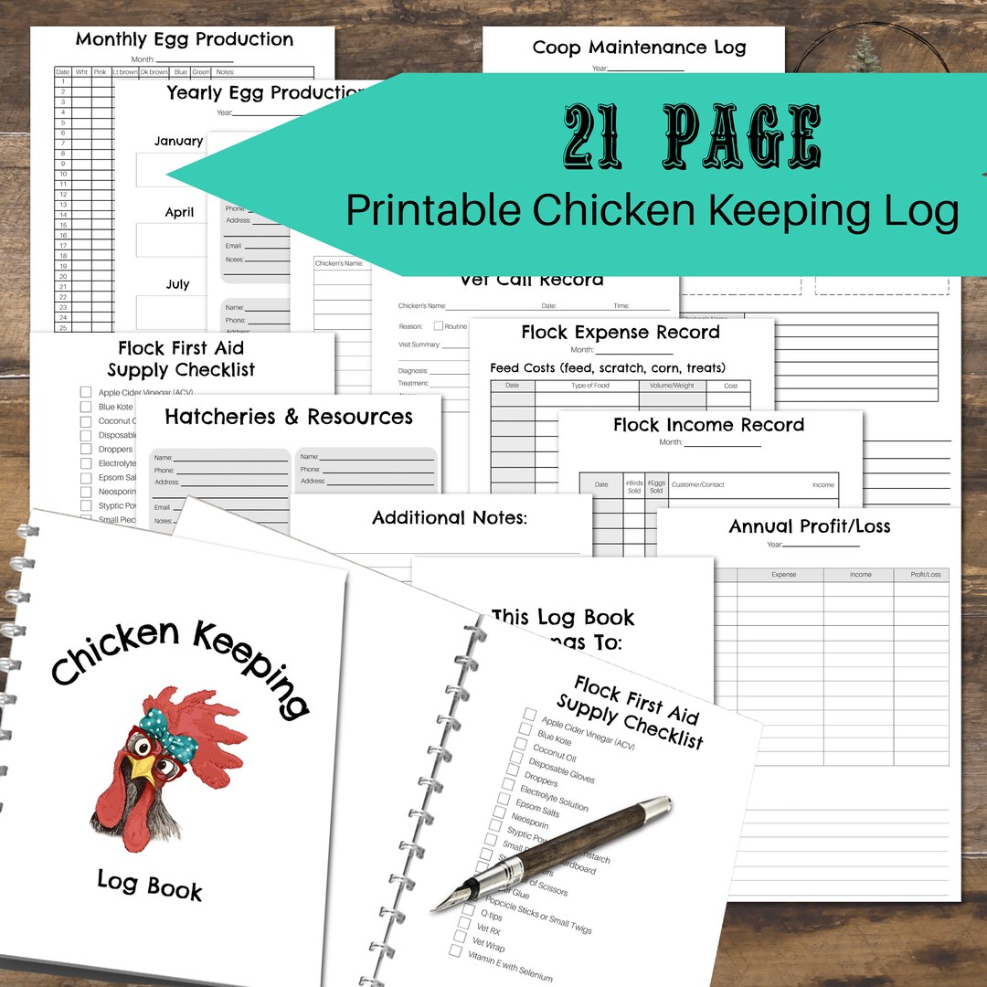 21 PAGE Chicken Keeping Log Book - Digital Download - Chicken Logbook ...