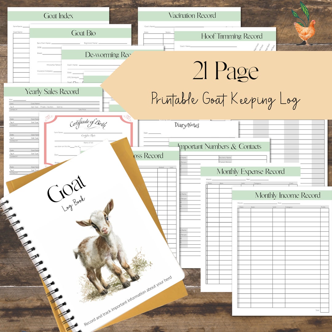 21 PAGE Goat Keeping Log Book Digital Download PDF Goat Logbook Goat ...