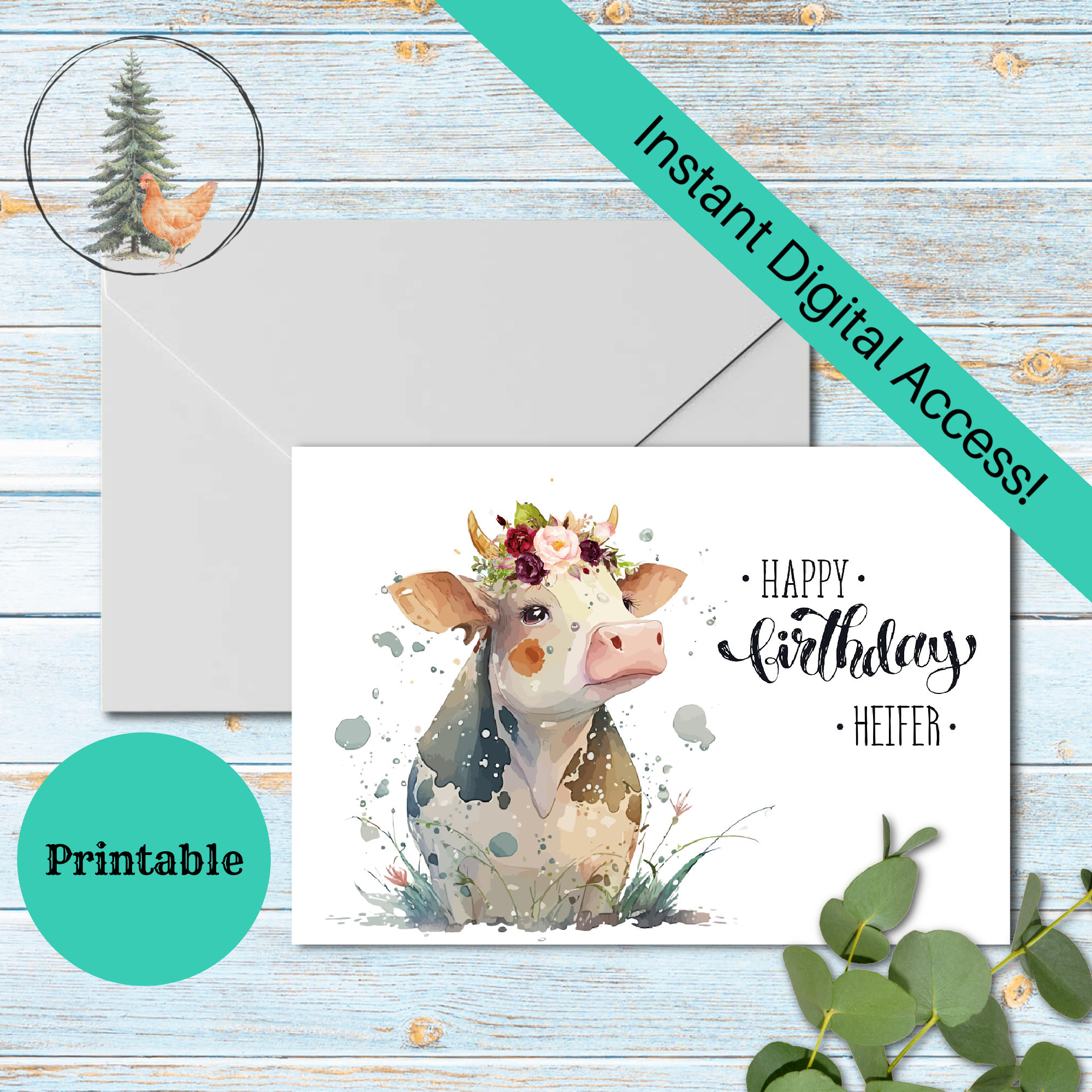 Printable Cow Birthday Greeting Card - Etsy