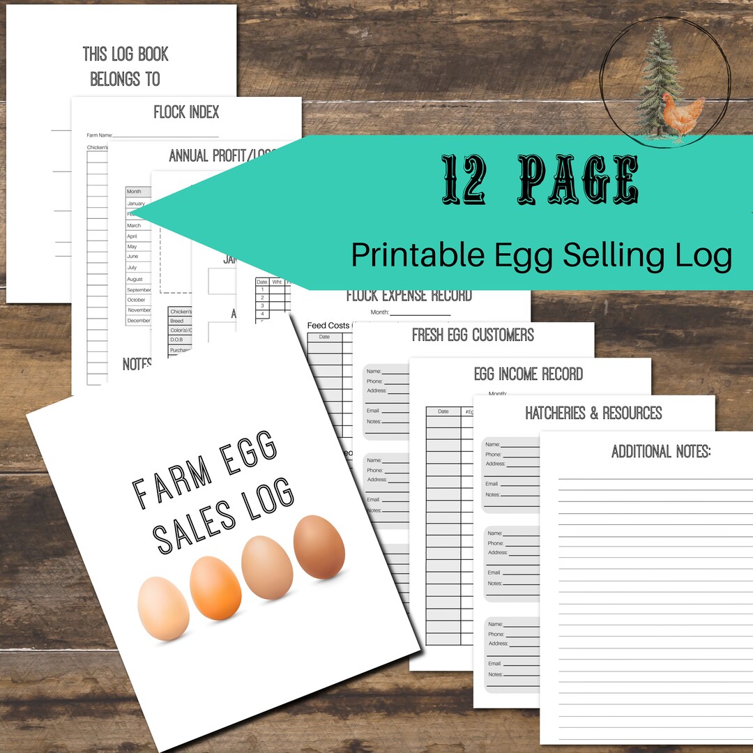 12 PAGE Minimal Design Egg Selling Log Book - Digital Download - Egg ...
