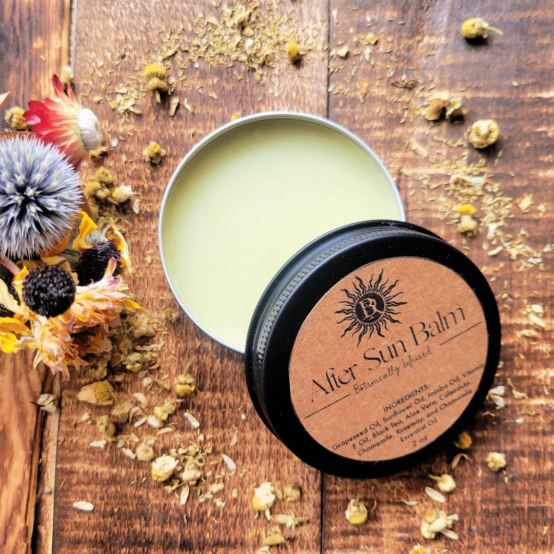 After Sun Balm, Cooling Botanical Salve With Aloe, Black Tea, Chamomile ...