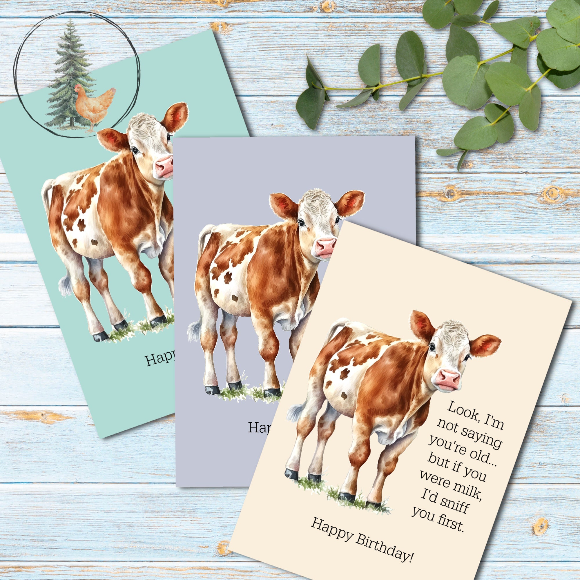 Funny Cow Birthday Card, Printable Greeting Card, Digital Download ...