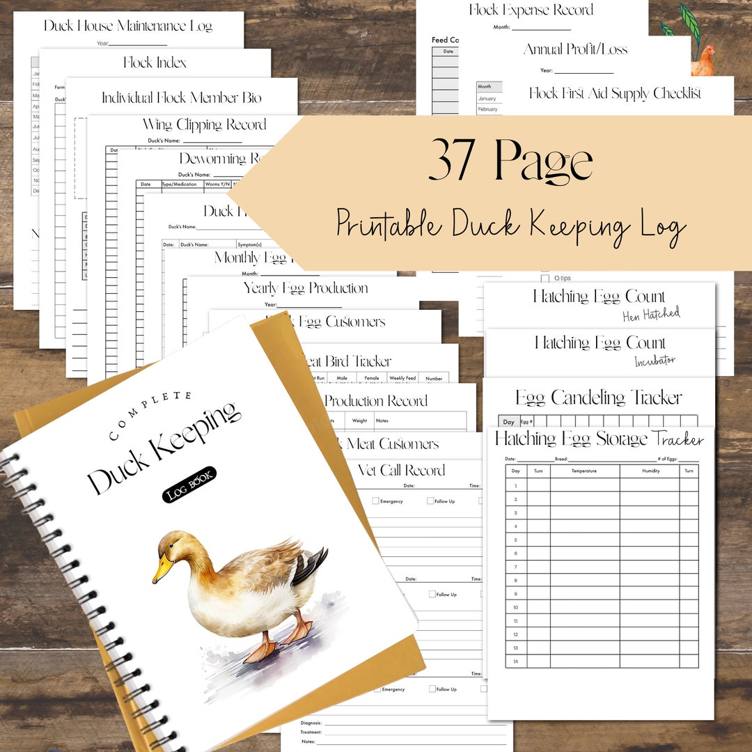 37 PAGE Duck Keeping Log Book | Complete Duck Logbook | Duck Journal ...