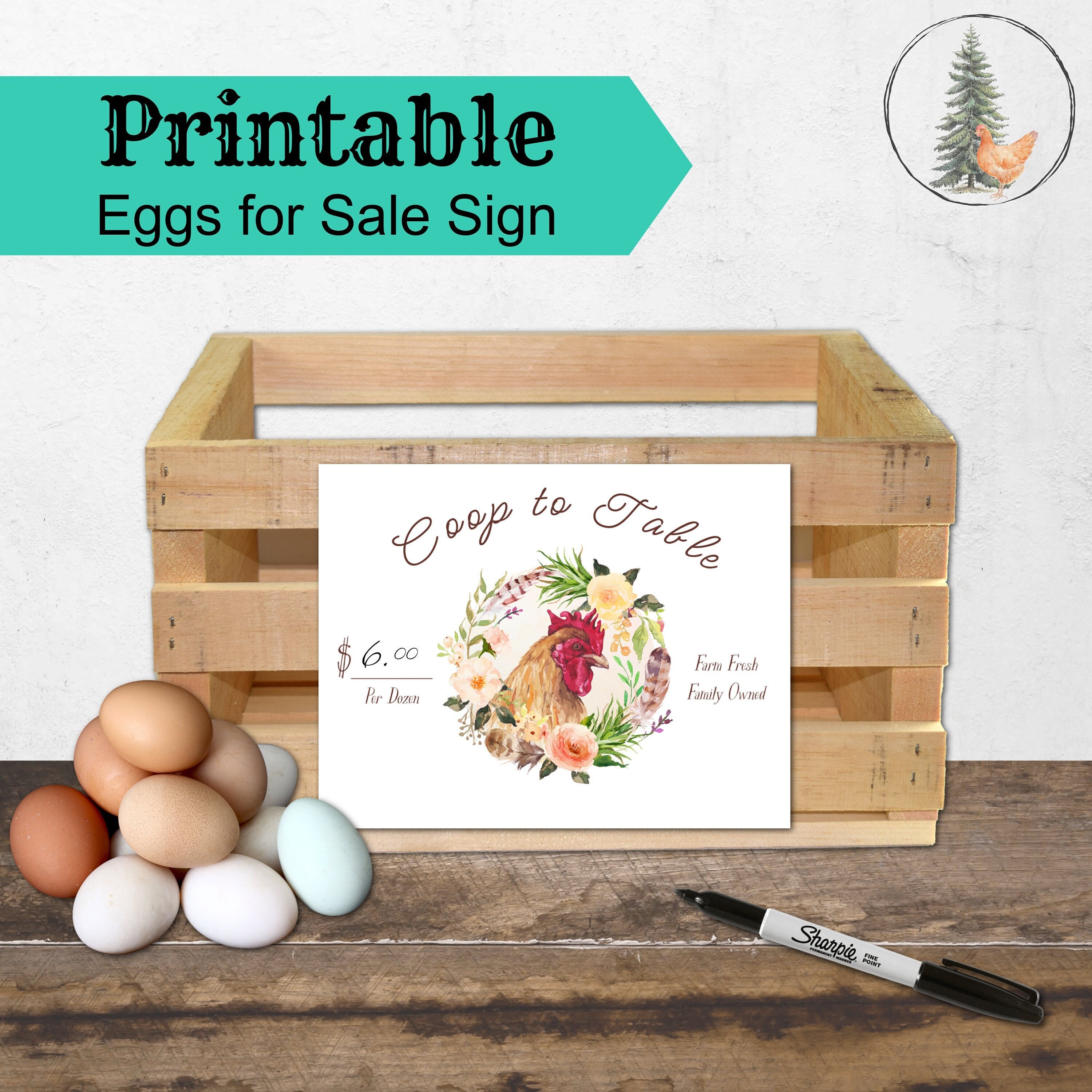 Floral Wreath Eggs for Sale Sign, Digital Download , Includes JPEG and ...