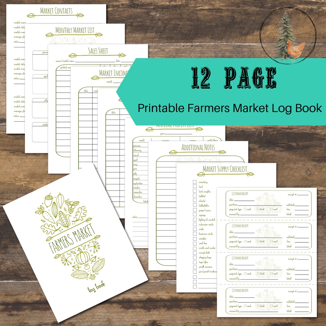 12 Pg Farmers Market Log Book | Instant Download | Market Logbook ...