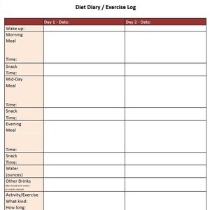Editable, Printable, Daily Diet and Exercise Log - Etsy