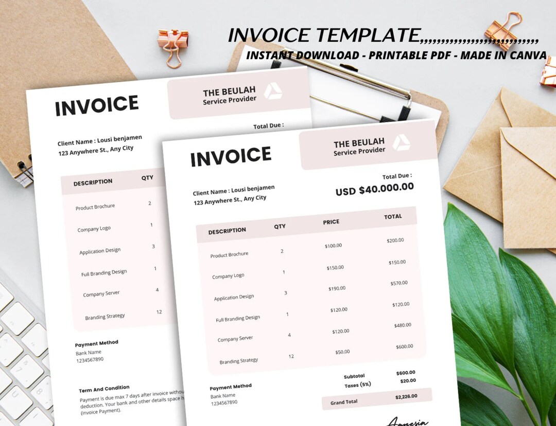 Pink and White Aesthetic Corporate Invoice Template .pdf, Modern ...