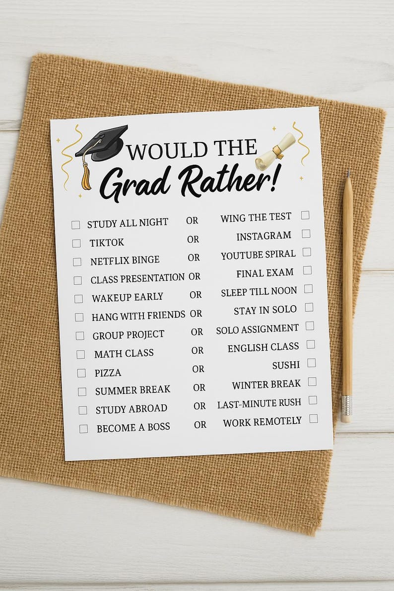 Graduation Party Game: Would the Grad Rather Printable (instant ...