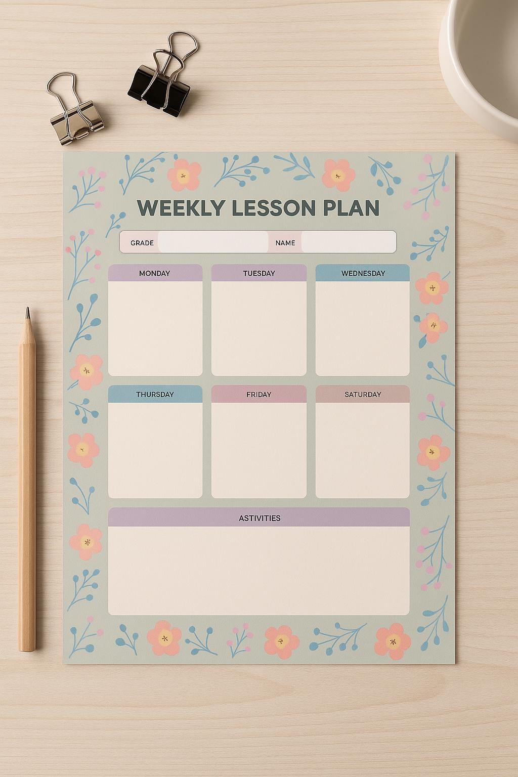 Weekly Lesson Plan Printable PDF – Teacher Lesson Planner | Homeschool ...