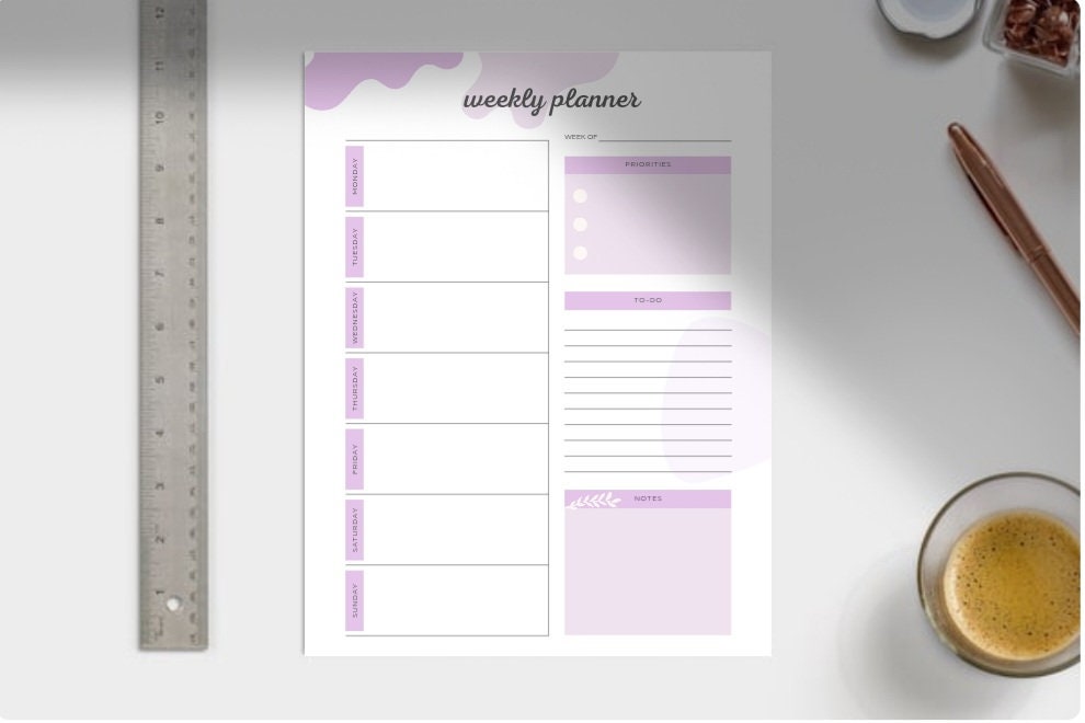 Printable Weekly Planner - Stay Organized and On-track. Size 8.5"x11 ...