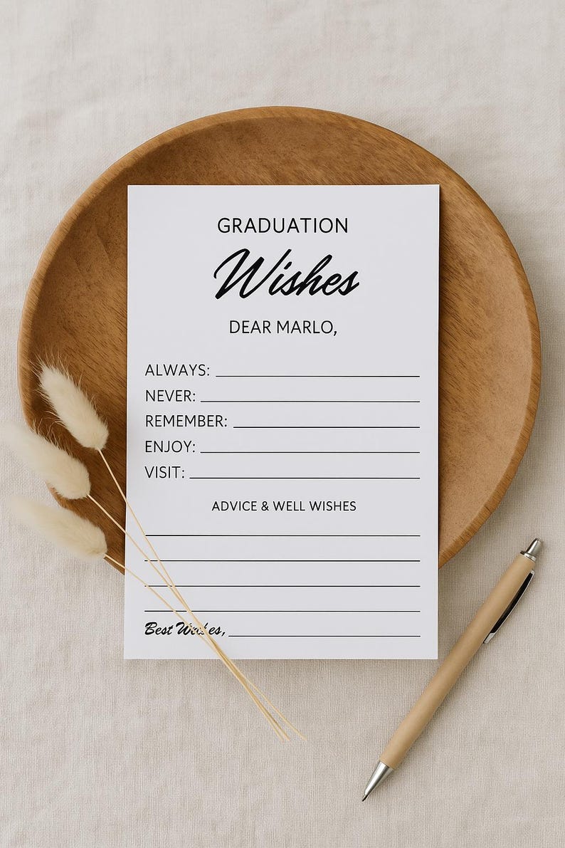 Printable Graduation Wishes and Advice Card | Grad Party Keepsake ...