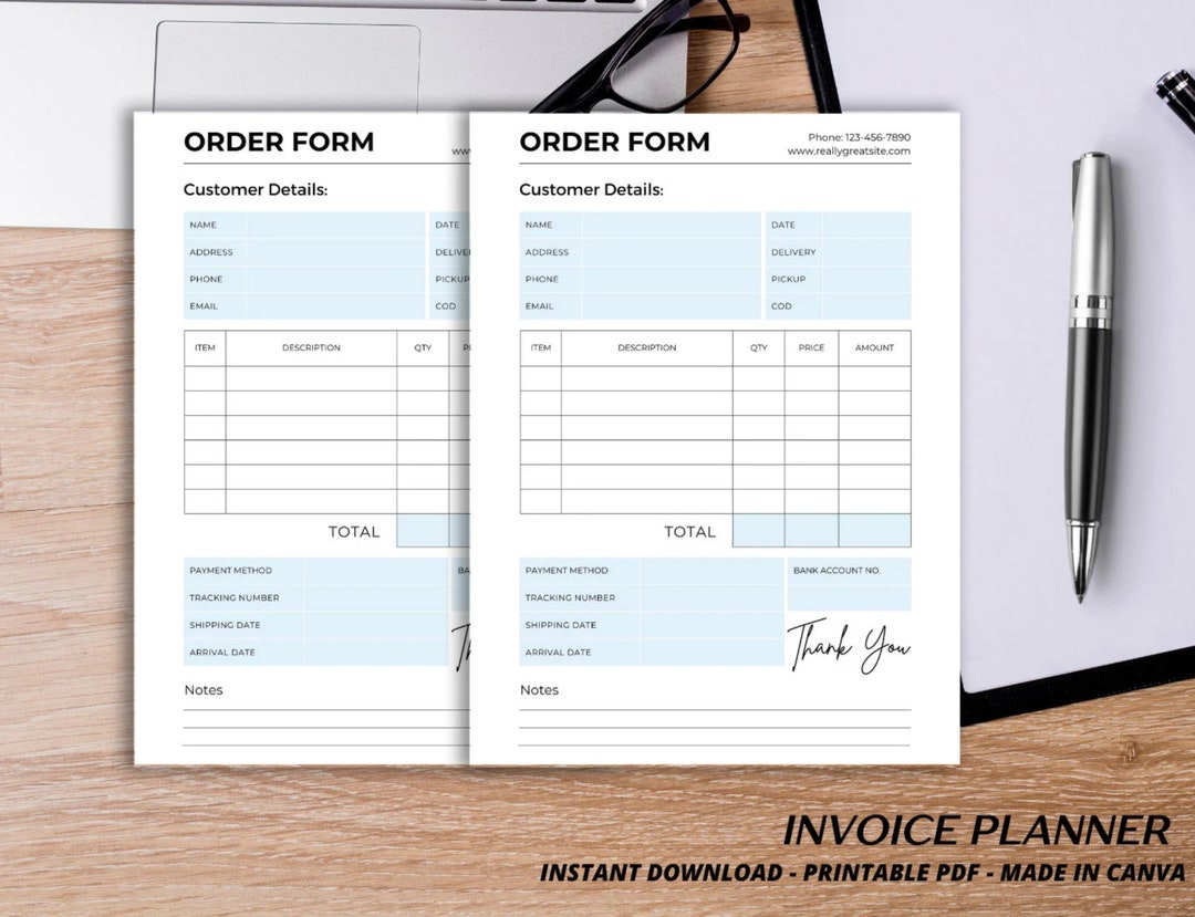Minimalist Sky Blue Invoice Template: Printable Order Form (PDF) - Etsy