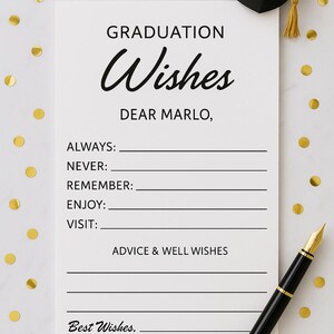 Printable Graduation Wishes and Advice Card | Grad Party Keepsake ...
