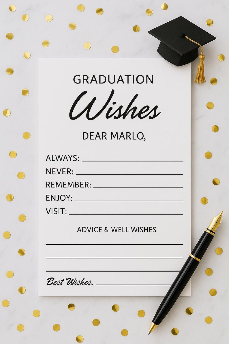 Printable Graduation Wishes and Advice Card | Grad Party Keepsake ...