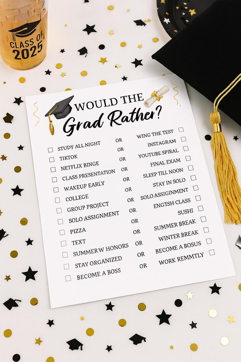 Graduation Party Game: Would the Grad Rather Printable (instant ...