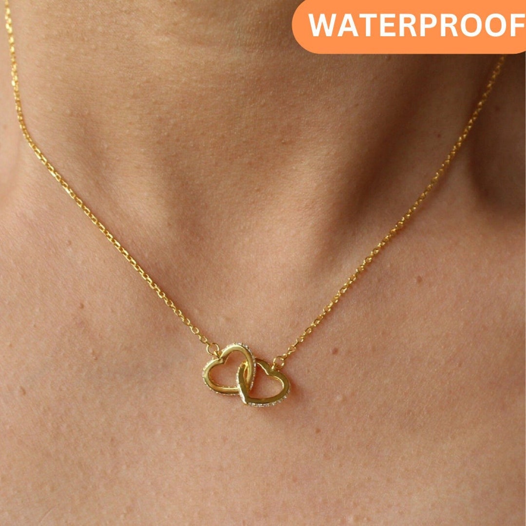 Double Heart Necklace Dainty Heart Necklace Gold Heart - Etsy