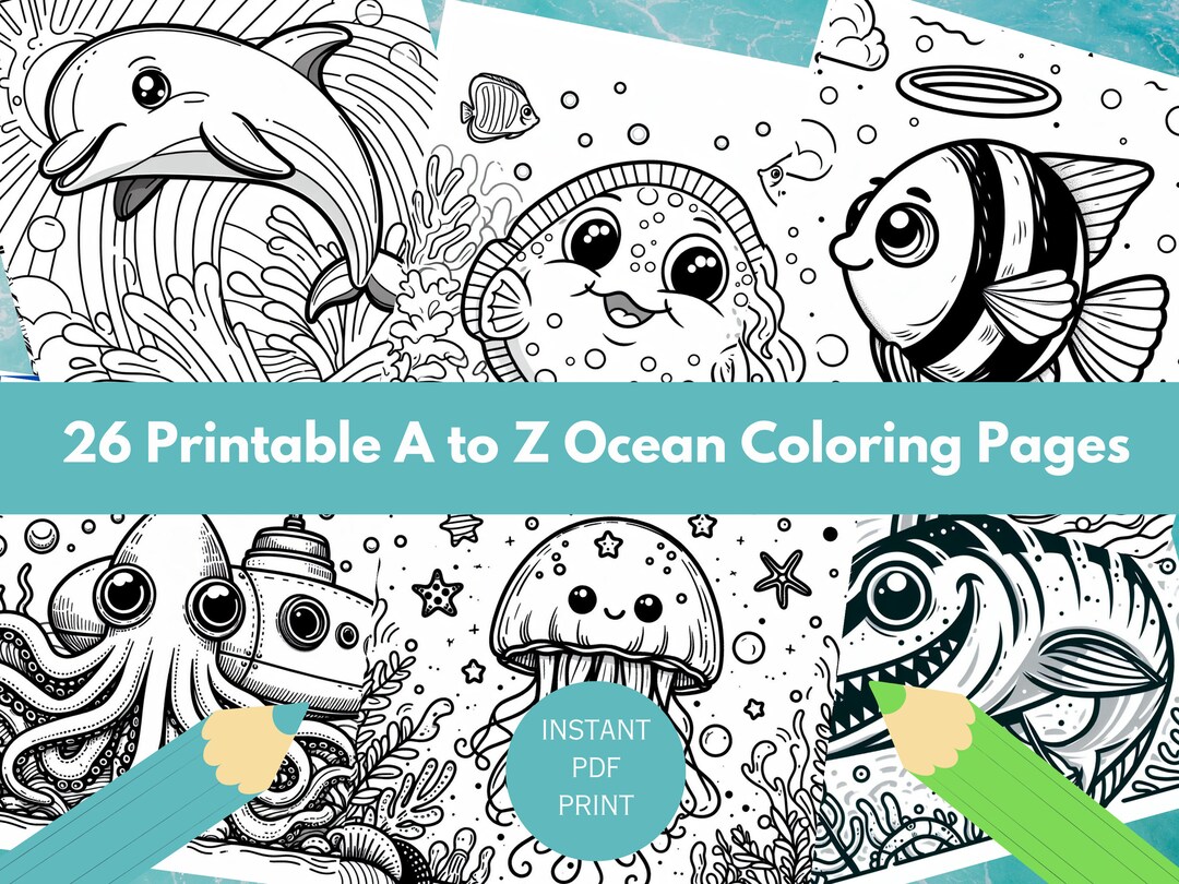Ocean A to Z Alphabet Coloring Pages 26 Ocean Themed Coloring Pages - Etsy