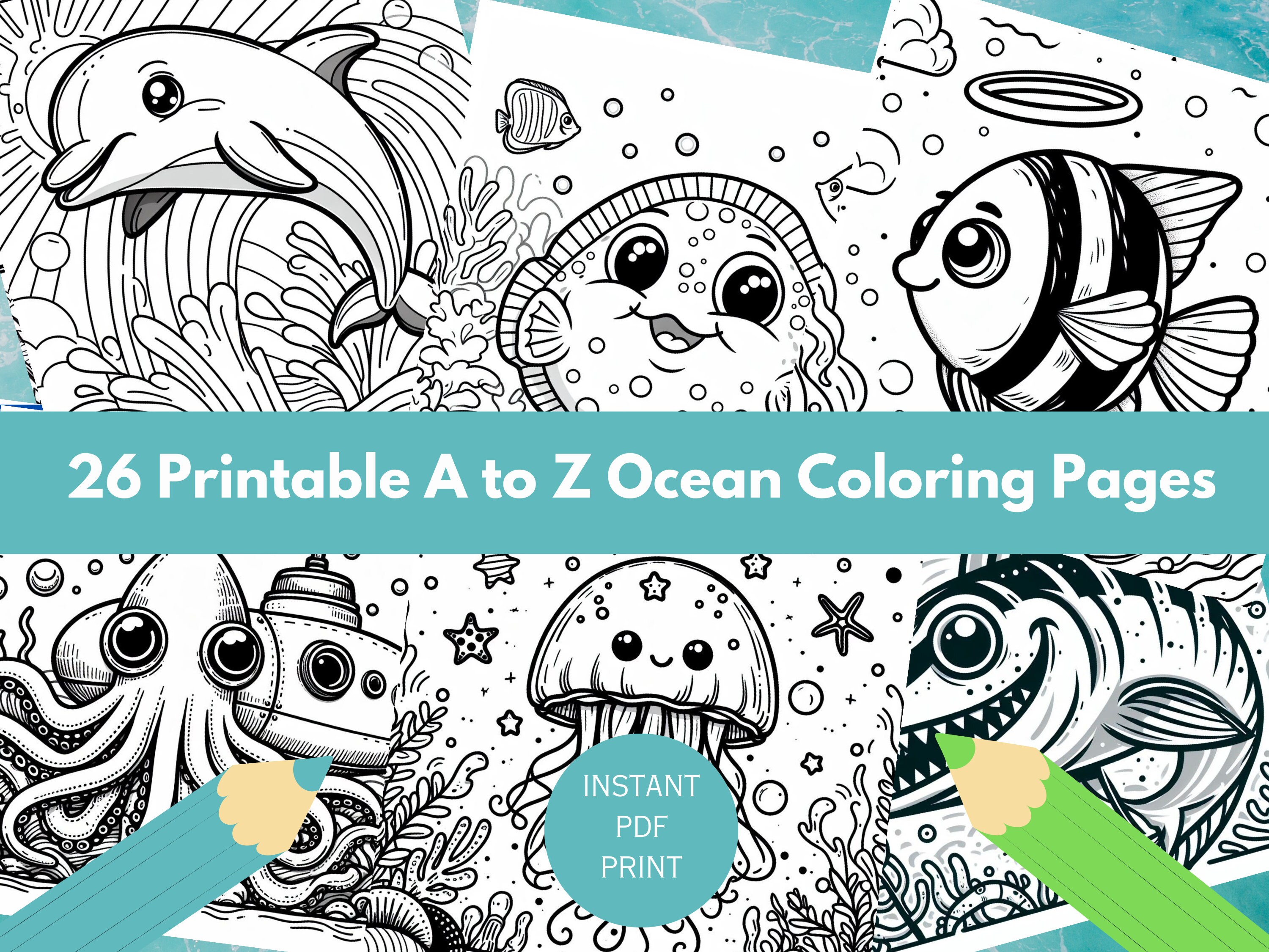 Ocean A to Z Alphabet Coloring Pages 26 Ocean Themed Coloring Pages - Etsy