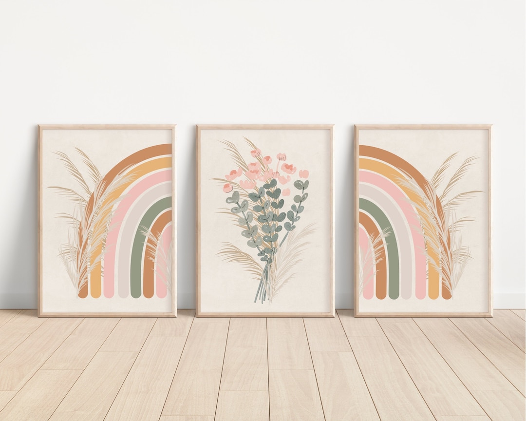 Boho Rainbow Set of 3 Nursery Art Prints Girl Wildflowers - Etsy