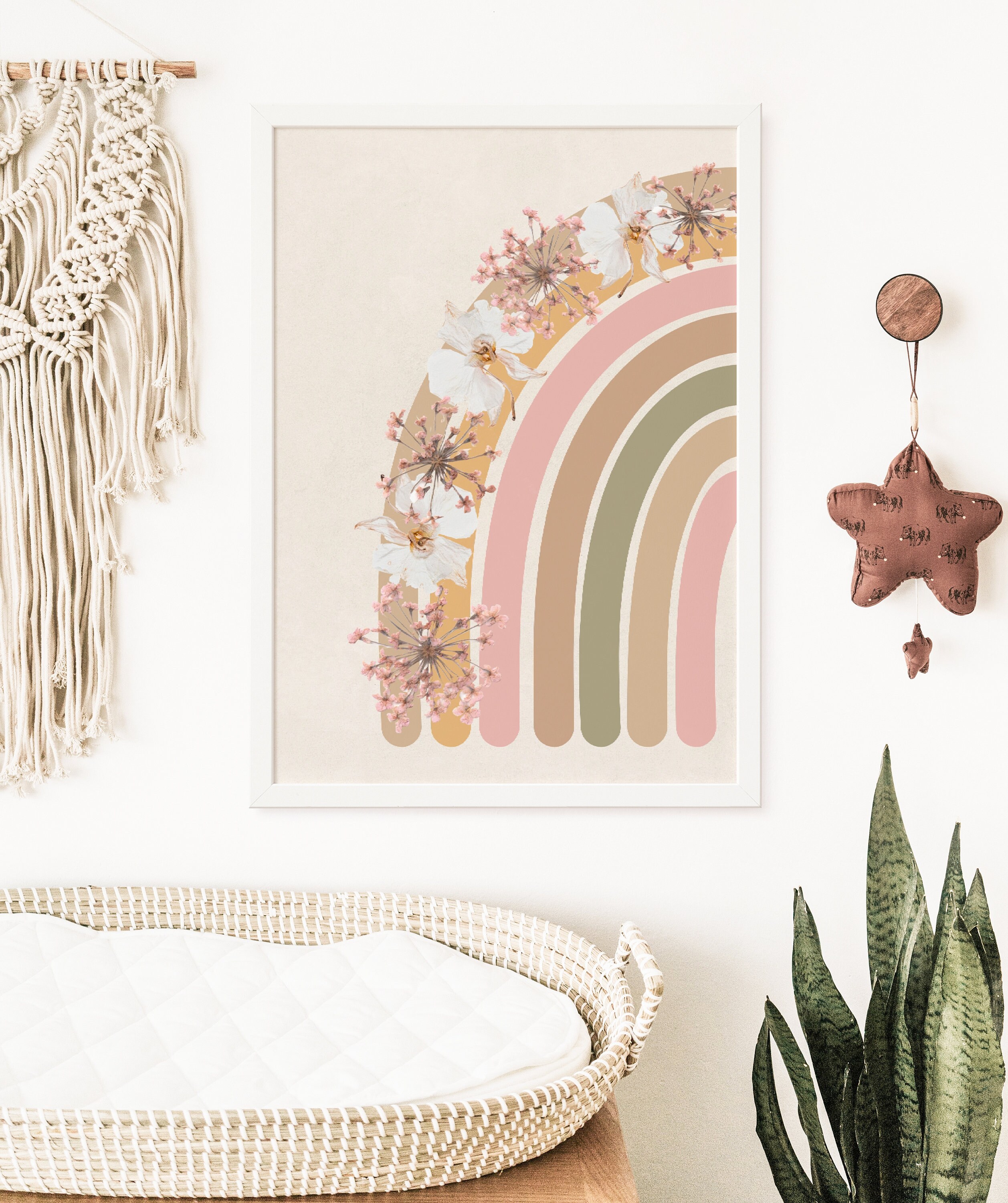 Boho Rainbow & Flowers Prints Set of 3, Boho Nursery Art Prints, Girl ...