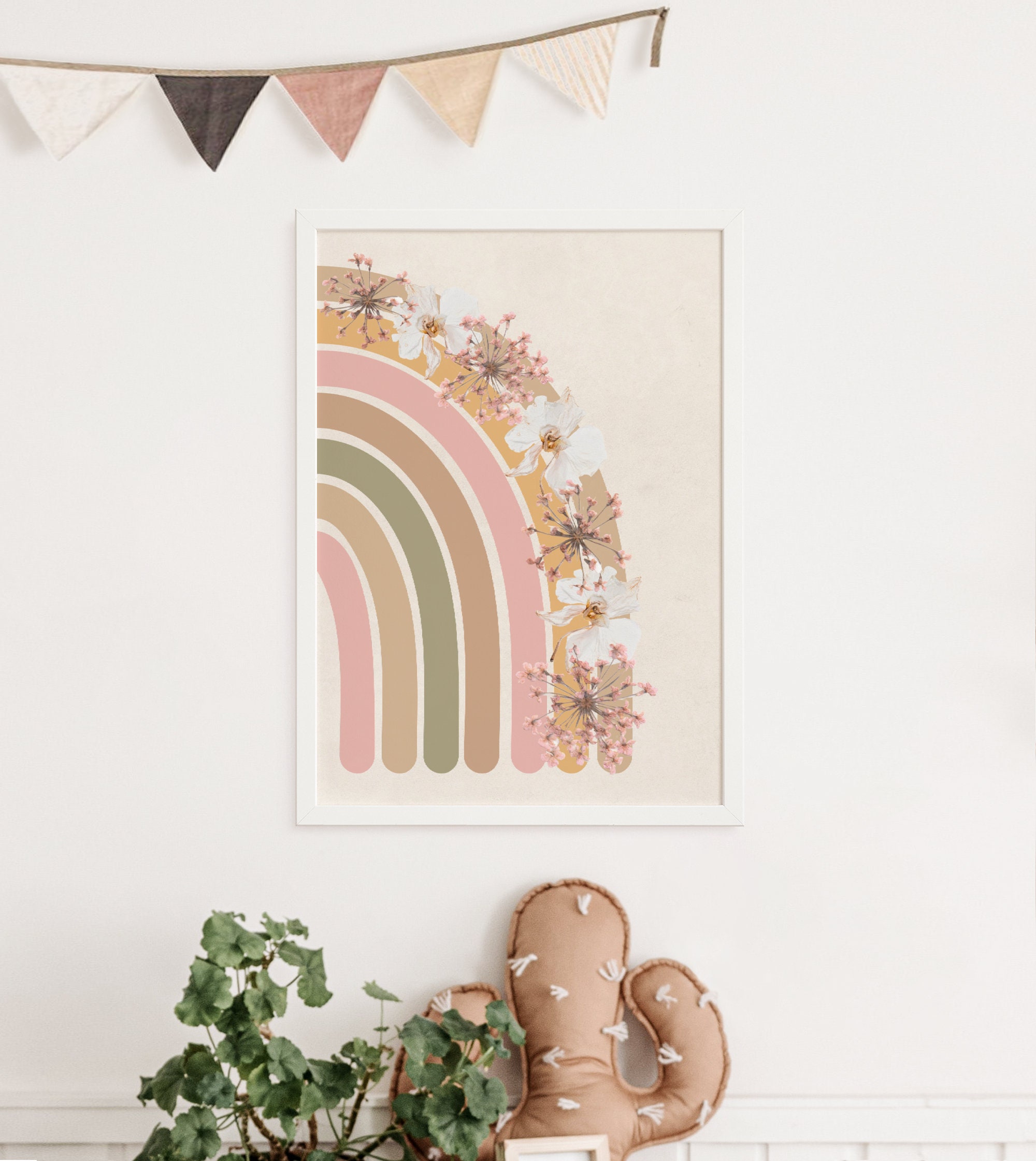 Boho Rainbow & Flowers Prints Set of 3, Boho Nursery Art Prints, Girl ...