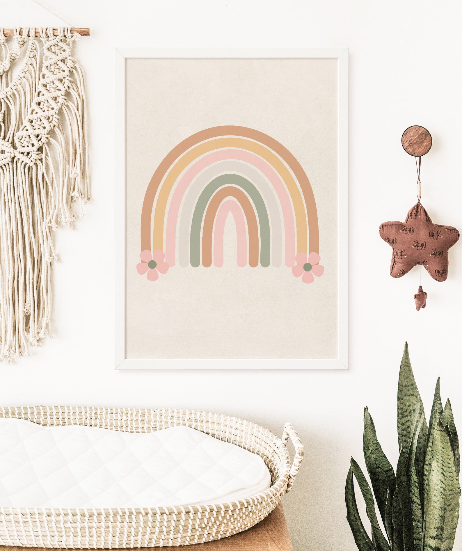 Boho Rainbow Set of 3 Nursery Art Prints, Girls Rainbow & Flowers ...