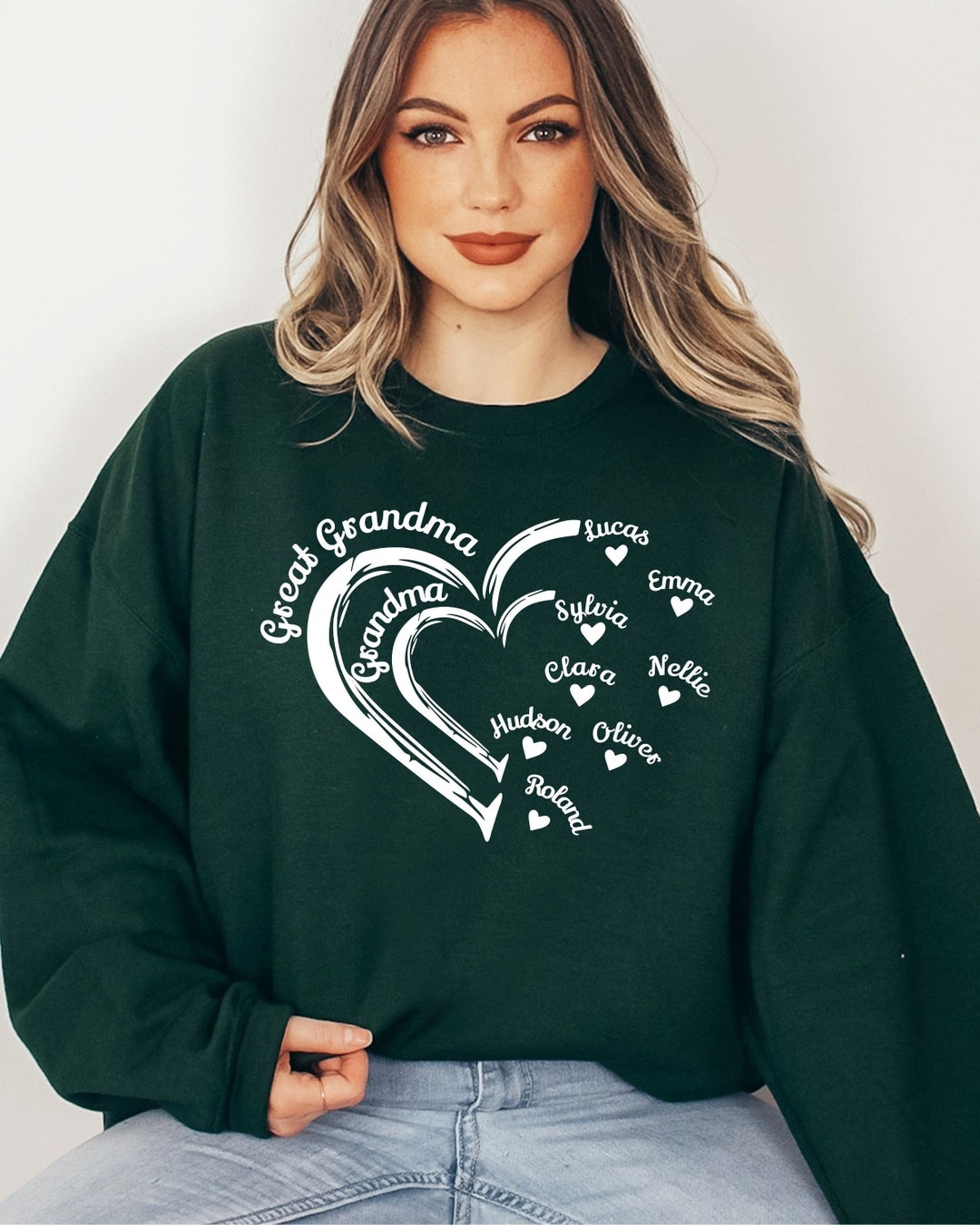 Custom Great Grandma Heart Sweatshirt, Grandma Sweater Heart With Kid ...