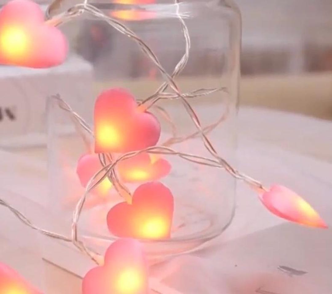 Soft Satin Pink Heart String Lights, Valentines, Party, Wedding Lights ...