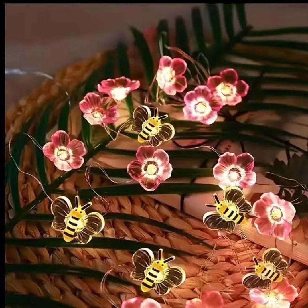 Bee Cherry Blossom Flower Fairy Lights, Bee String Lights, Cherry ...