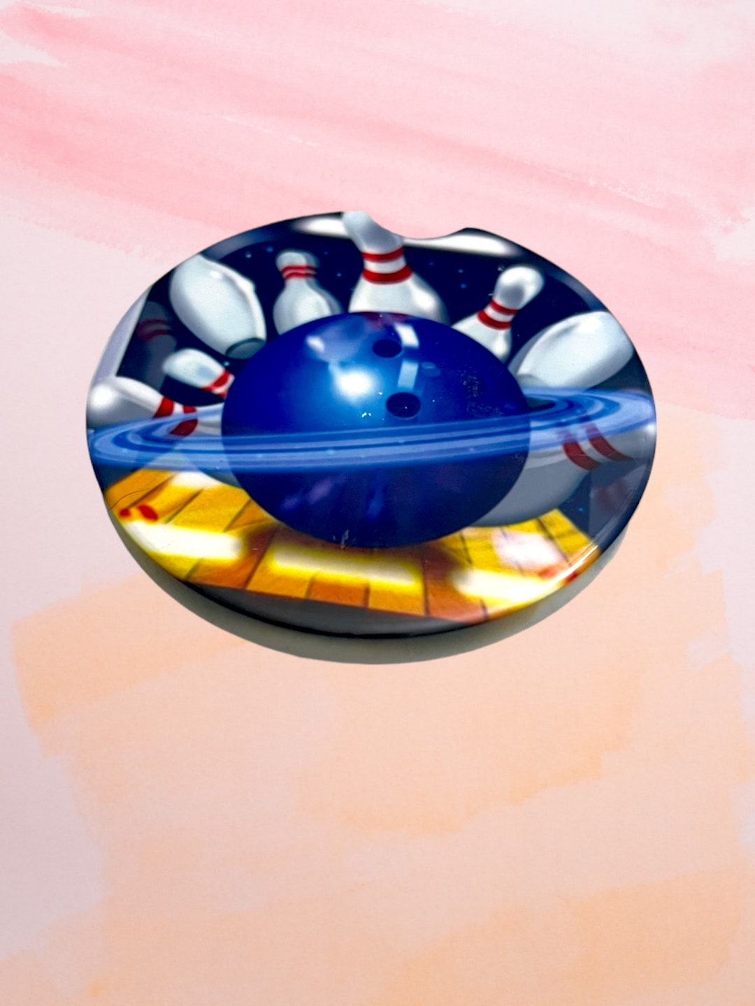 2 Ceramic Car Coasters, With Bowling Ball and Pins as a Background on ...