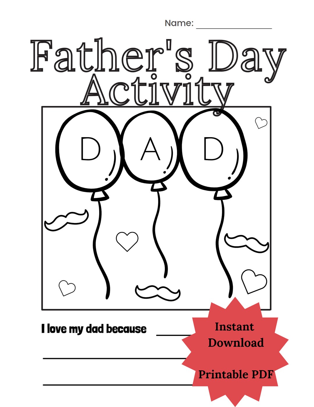 Father's Day Coloring Page Activity, Downloadable and Printable - Etsy