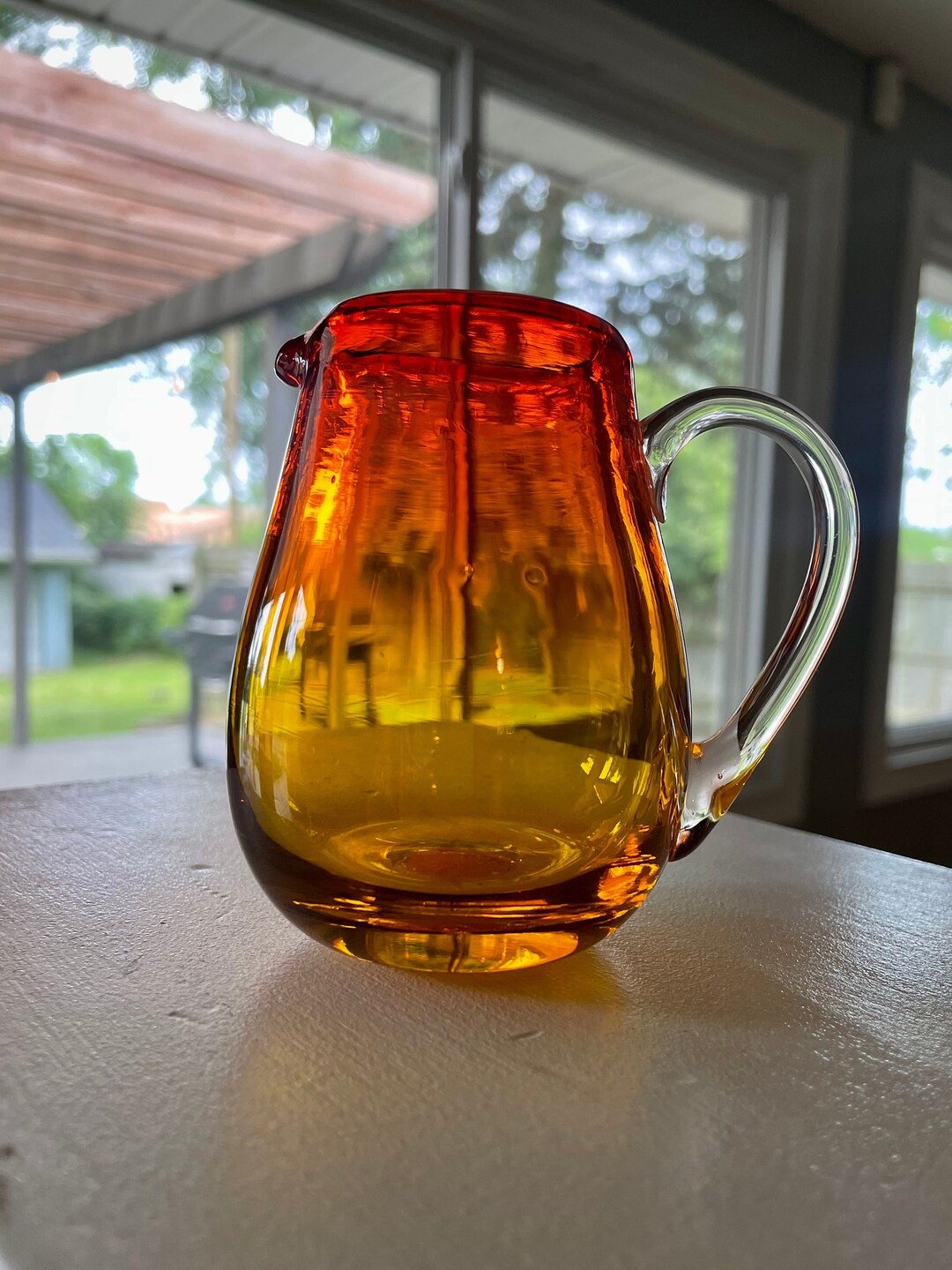 Vintage Handblown Glass Creamer (styled After Blenko Minis in Tangerine ...